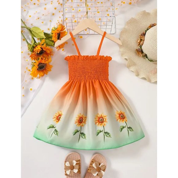 Dresses | Gradient Sunflower Shirred Spaghetti Strap Ombre Dress Nwt ...